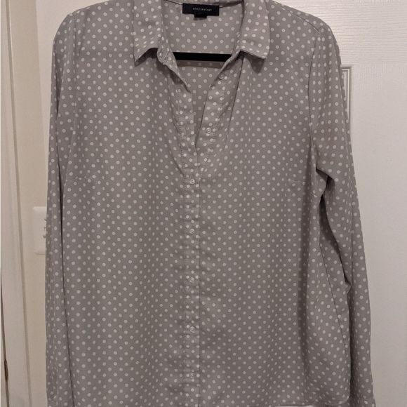 Atmosphere | Tops | Grey Polka Dot Button Up Blouse | Poshmark